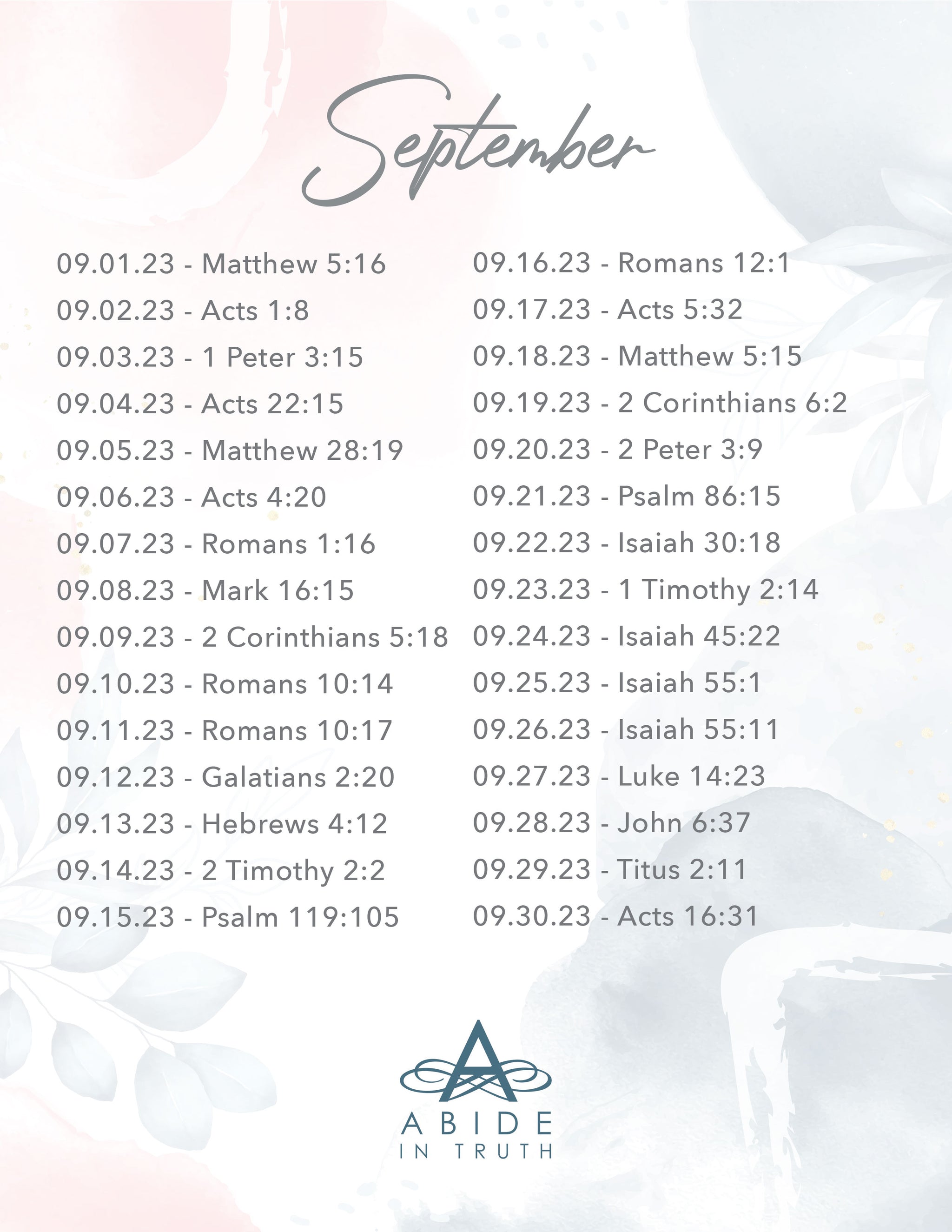 September 2023 - Scripture Writing Printable Journal – Abide In Truth Apparel